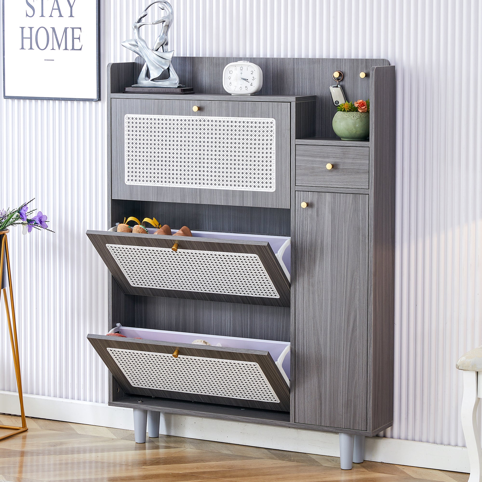 Japanese Rattan Shoe Cabinet Lowenna Home